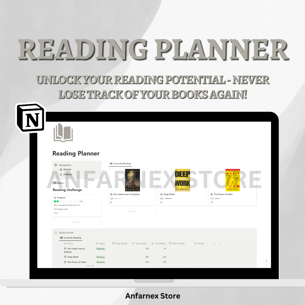 Jual Reading Planner Notion Template | Reading Tracker, Book Review, Reading Log, Digital ...