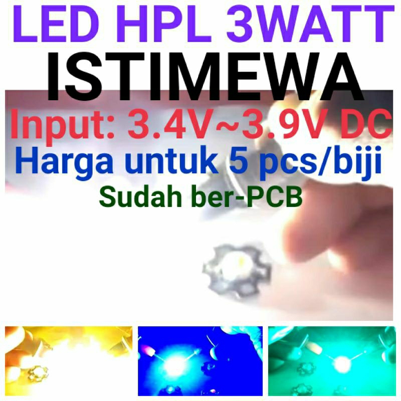 Jual LED HPL 3W SUPER ber-PCB - Putih/Kuning/Hijau/Biru (harga untuk 5 ...