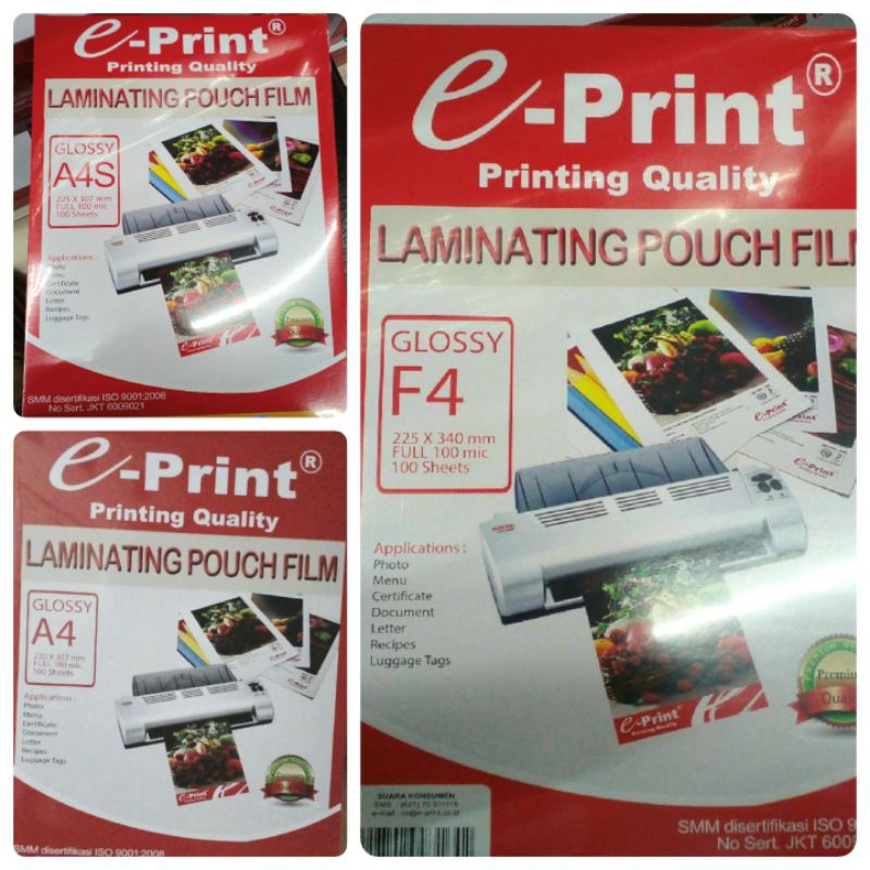 Jual Plastik Laminating E-Print ukuran F4 / A4s / A4 Glossy | Shopee ...