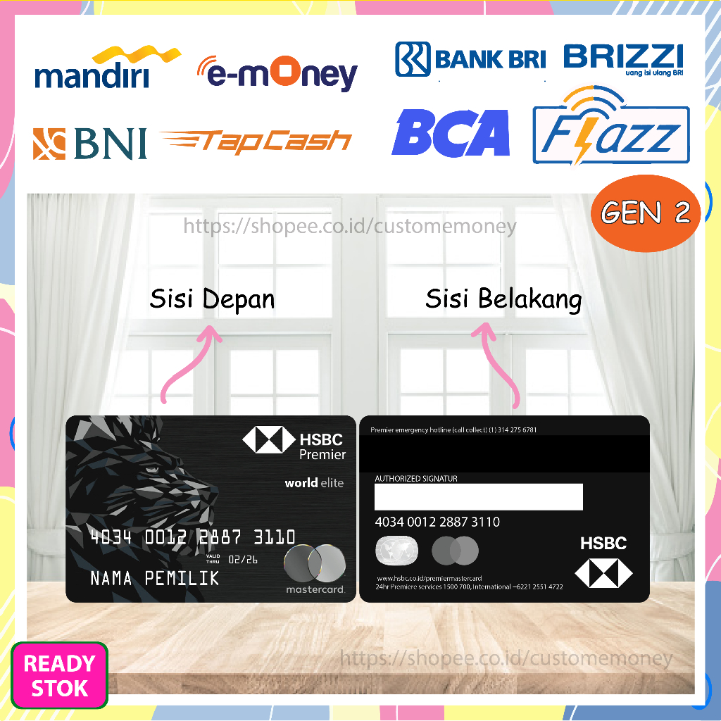 Jual KARTU EMONEY DESIGN KARTU DEBIT HSBC ETOLL E-MONEY MANDIRI FLAZZ ...