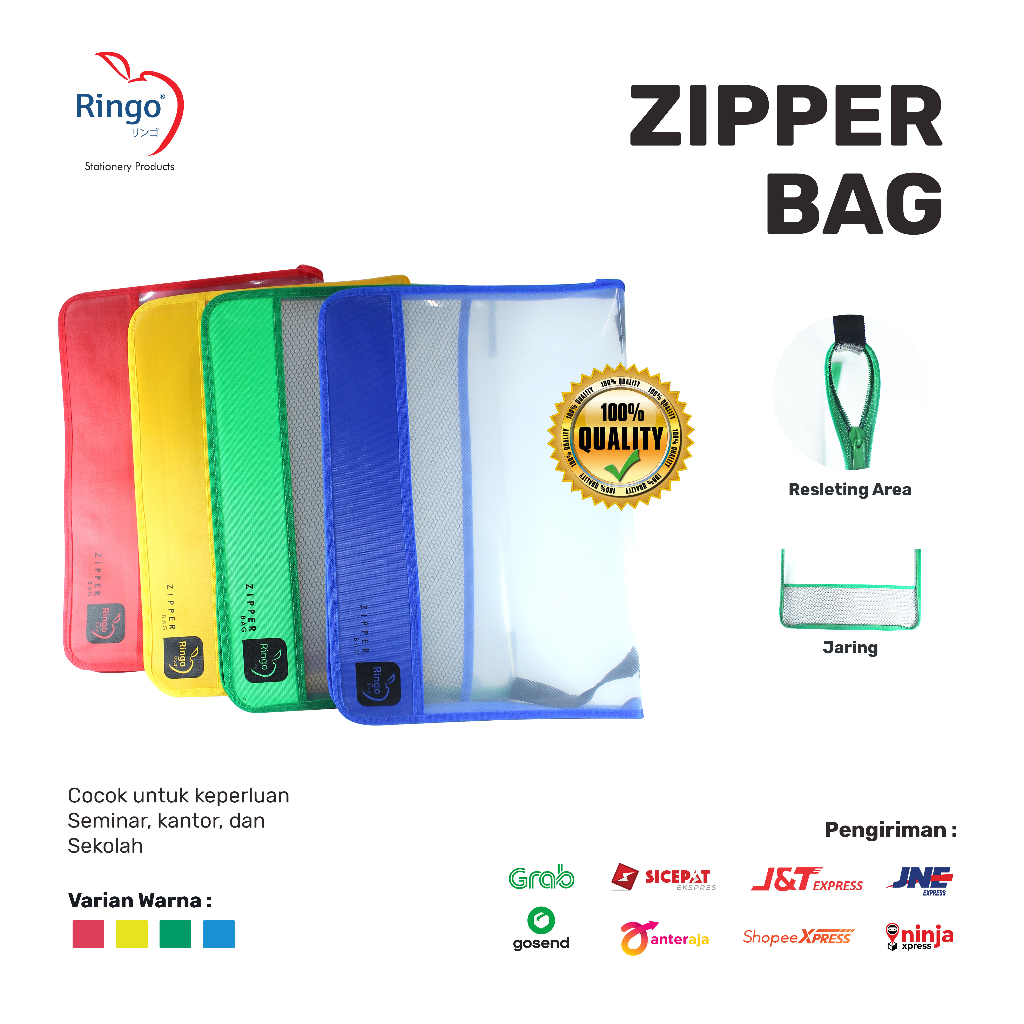 Jual RINGO Map Plastik Resleting Jaring Zipper Bag File F4 Tas Dokumen ...