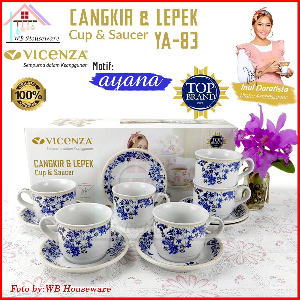 Jual VICENZA 6 pasang cangkir set + tatakan motif ayana / tea set cup ...
