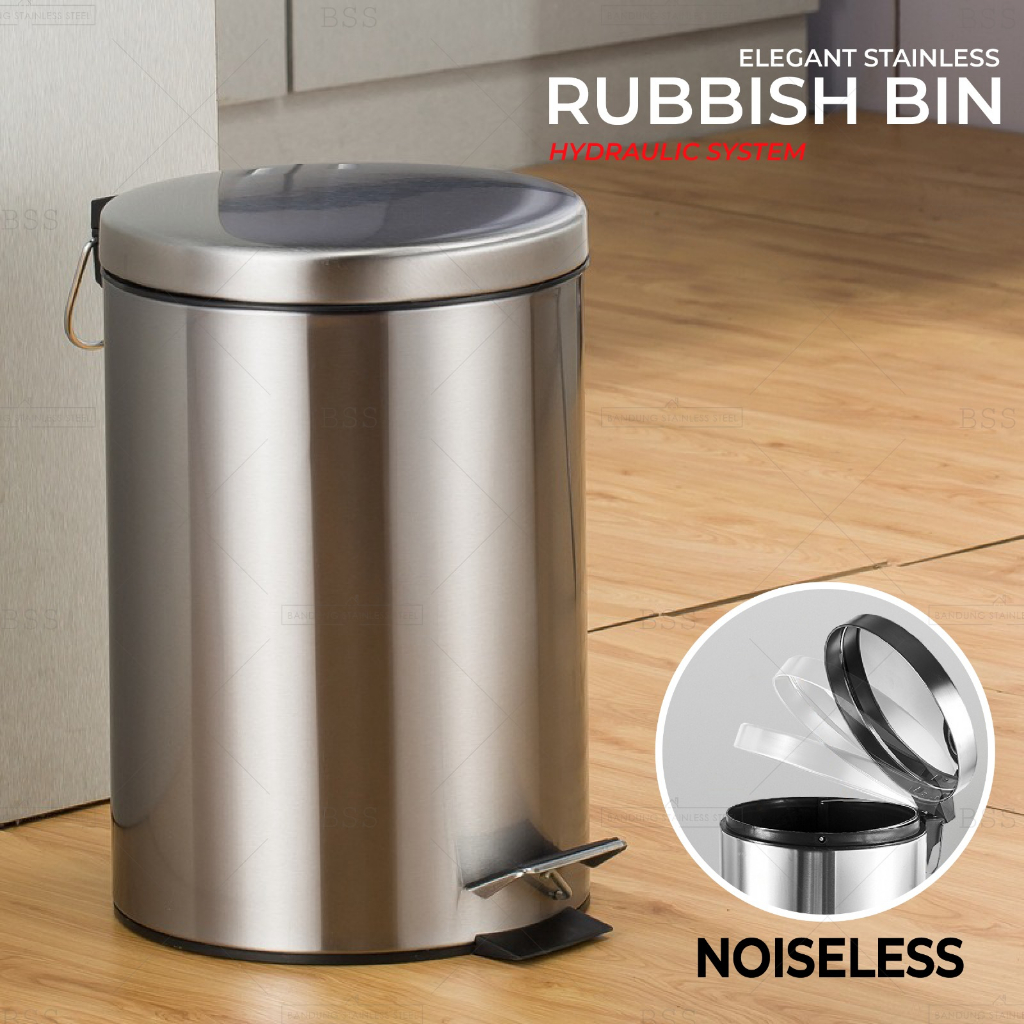 Jual Tempat tong sampah 12 liter 12L Variasi Mekanik Hidrolik stainless injak Rubbish bin murah ...