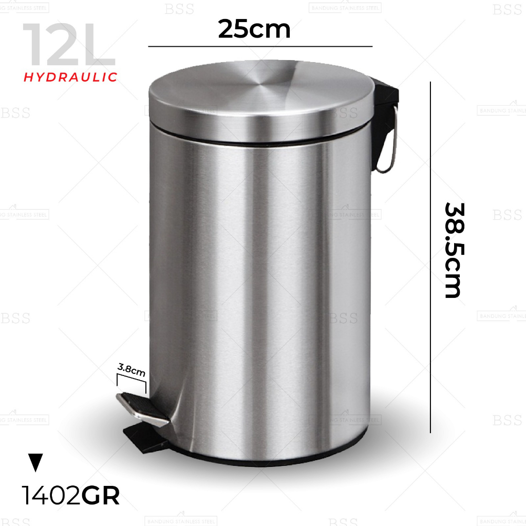 Jual Tempat tong sampah 12 liter 12L Variasi Mekanik Hidrolik stainless injak Rubbish bin murah ...
