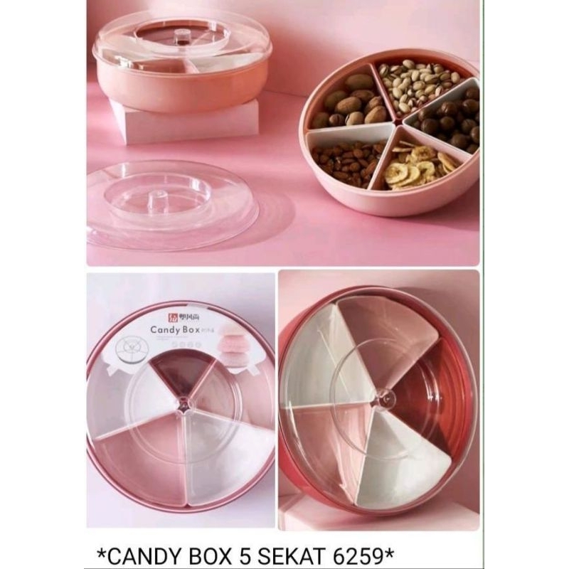 Jual Toples Bulat Candy Box Try 5 Sekat Toples Cemilan Wadah Snack ...