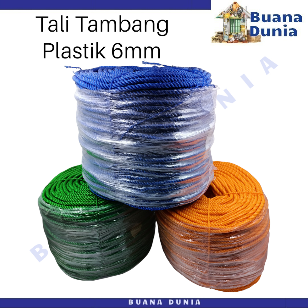 Jual Tali Tambang Plastik 6mm | Tali Plastik Nylon Warna Warni | (5Mtr ...