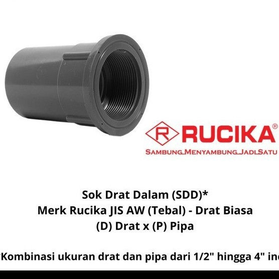 Jual Sok Drat Dalam (SDD) PVC Rucika Drat 1" x Pipa 1/2" inch | Shopee ...