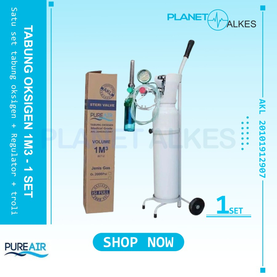 Jual Tabung Oksigen 1M3 PURE AIR + Regulator + Troly / Paket tabung oskigen Lengkap Siap Pakai ...