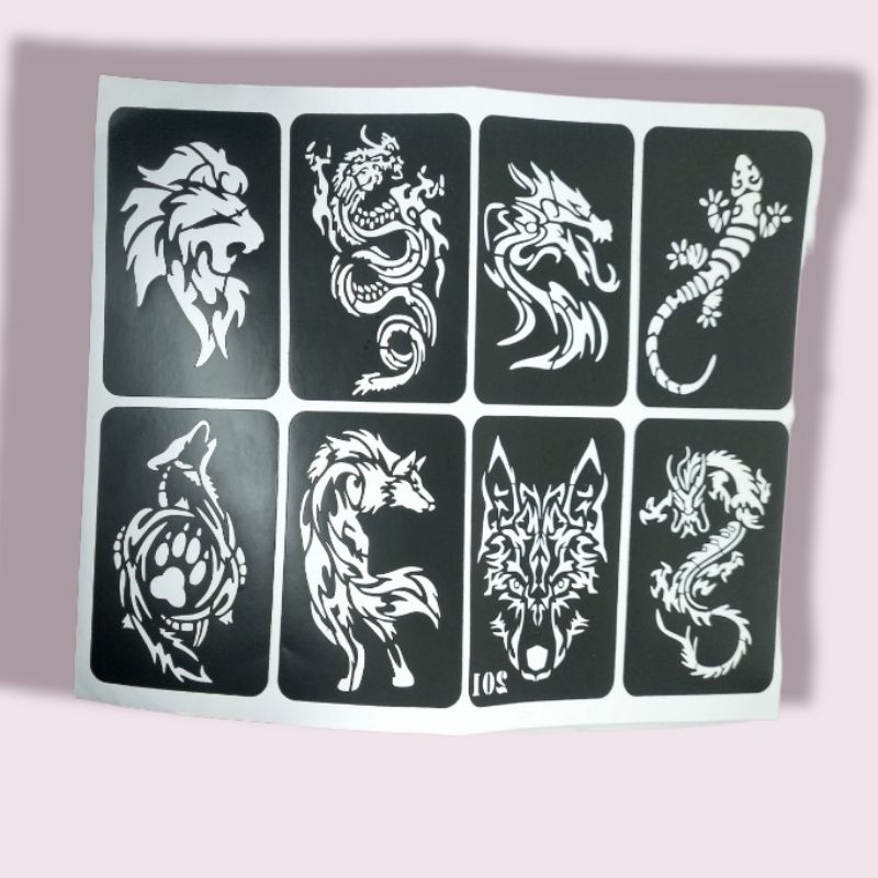 Jual Cetakan henna tangan tatto naga srigala harimau lengkap aesthetic ...