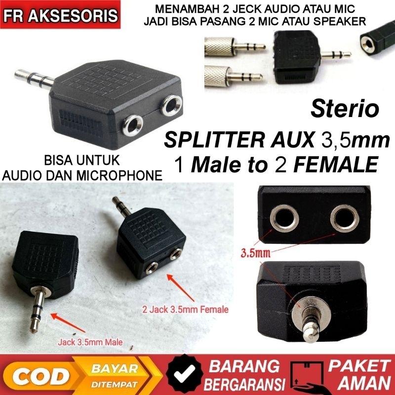 Jual Jack Aux 3,5mm mele to 2 Female penambah Jack Aux 3,5mm Sambungan ...