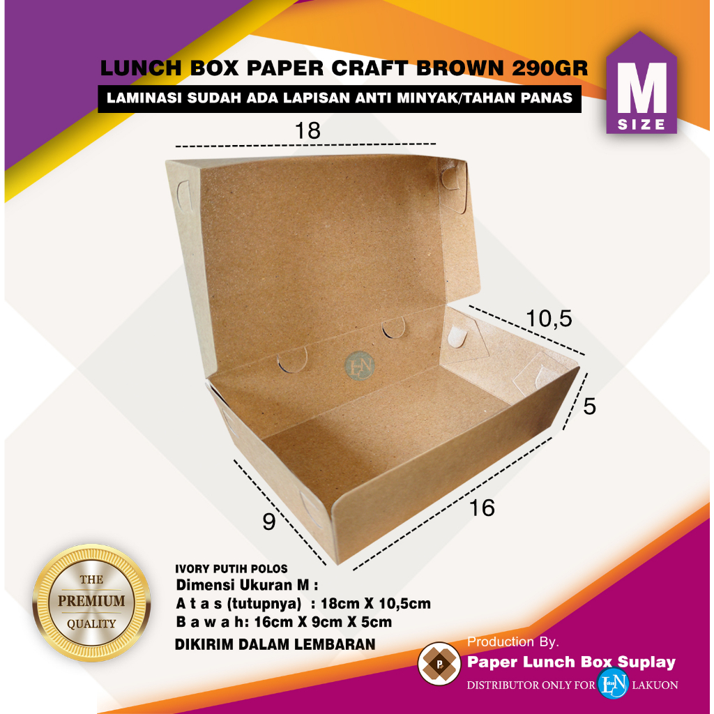 Jual PAPER LUNCH BOX UKURAN M FOODGRADE KRAFT ECO 290GR LAMINASI DALAM ...