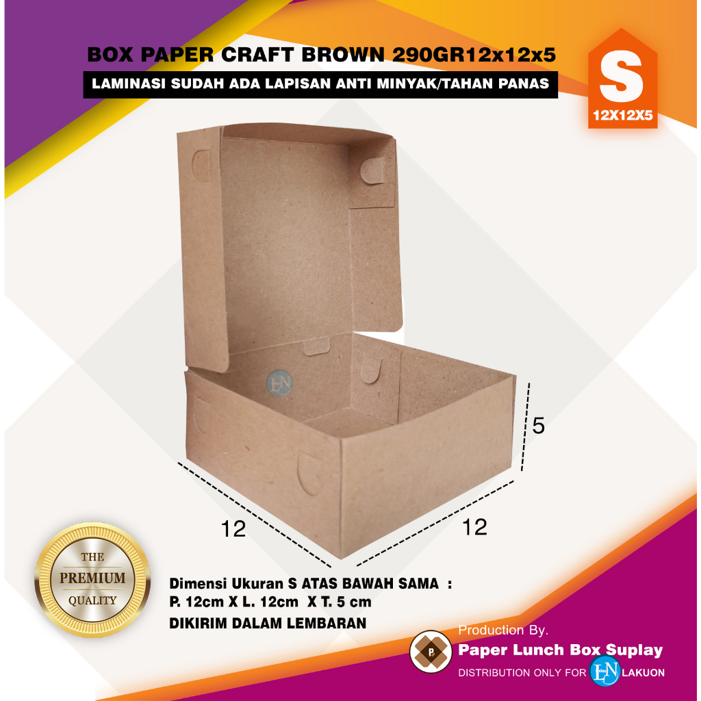 Jual BOX UKURAN S 12CM X 12CM X TINGGI 5CM FOODGRADE KRAFT ECO 290GR ...