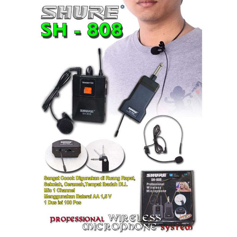 Jual Mic wireless clip on imam /mic wireless senam clip on+jepit SH 808 ...