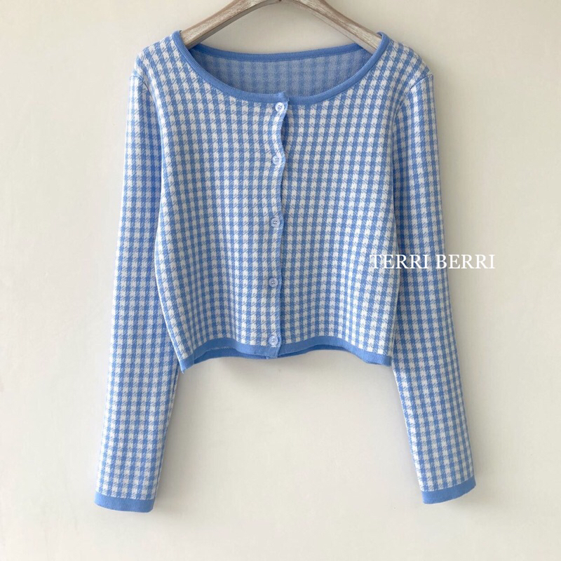 Jual Yoona Gingham Crop Cardigan Korea Cardigan Catur Motif Kotak PREMIUM Korean Outer | Shopee ...