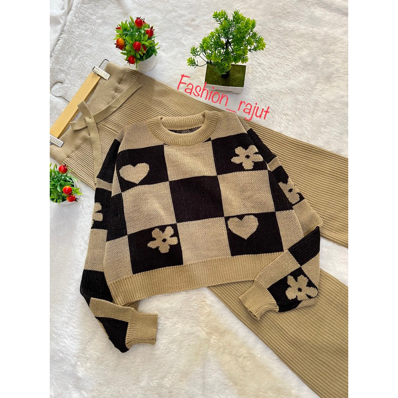 Jual ONE SET RAJUT MOTIF LOVE | Shopee Indonesia