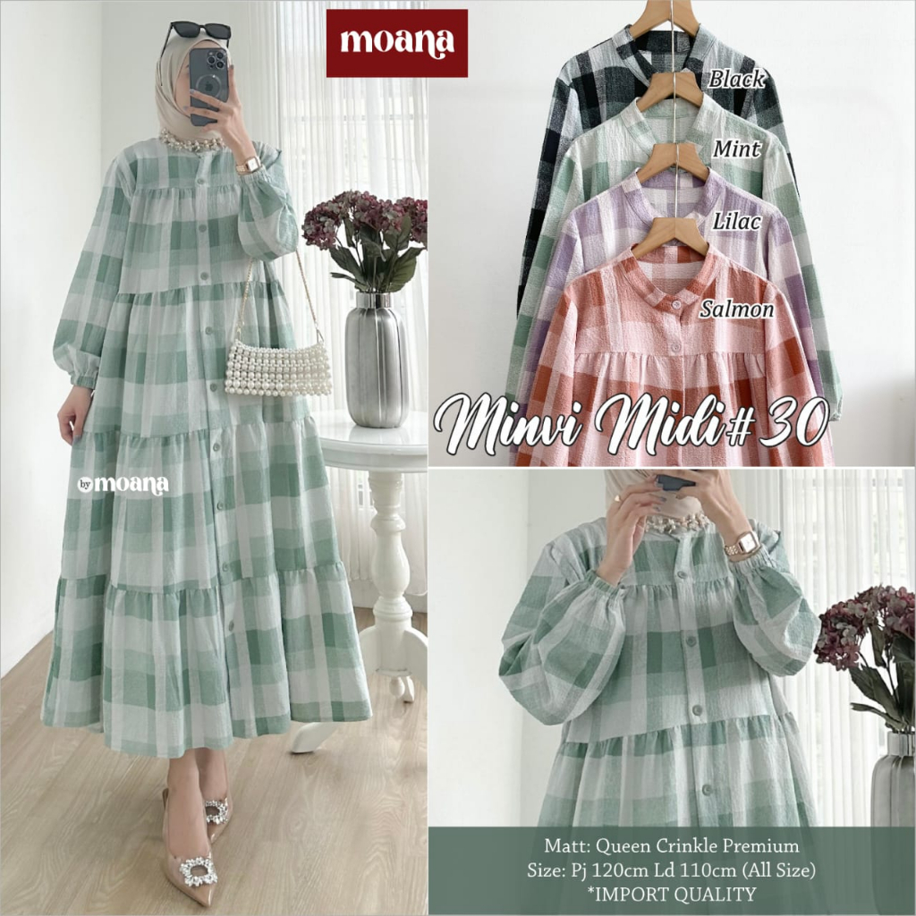 Jual MINVI #30 (Ready Mint) MIDI DRESS By MOANA MIDI DRESS MOTIF LD110 (STOCK/WARNA TANYAKAN ...