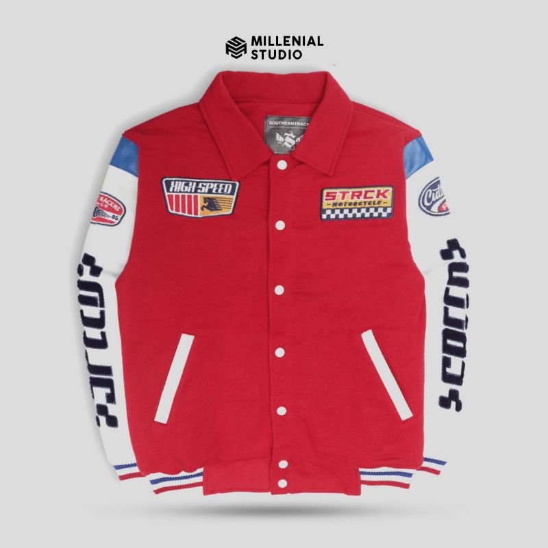 Jual VARSITY JACKET HIGH SPEED MERAH | JAKET BASEBALL KERAH BORDIR ...