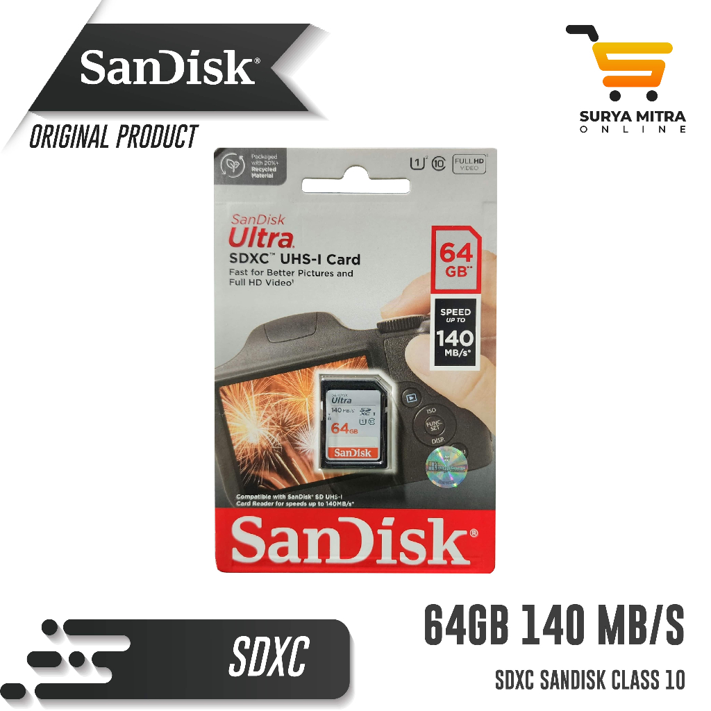 Jual SD Card SanDisk Ultra SDXC 64GB 140MB/s class 10 | Shopee Indonesia
