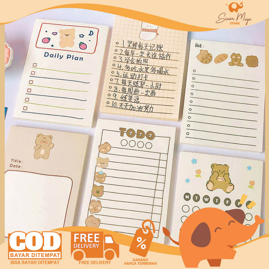 Jual Cookie Brown Bear Day Planning Memopad / Kertas Memo Lucu ...