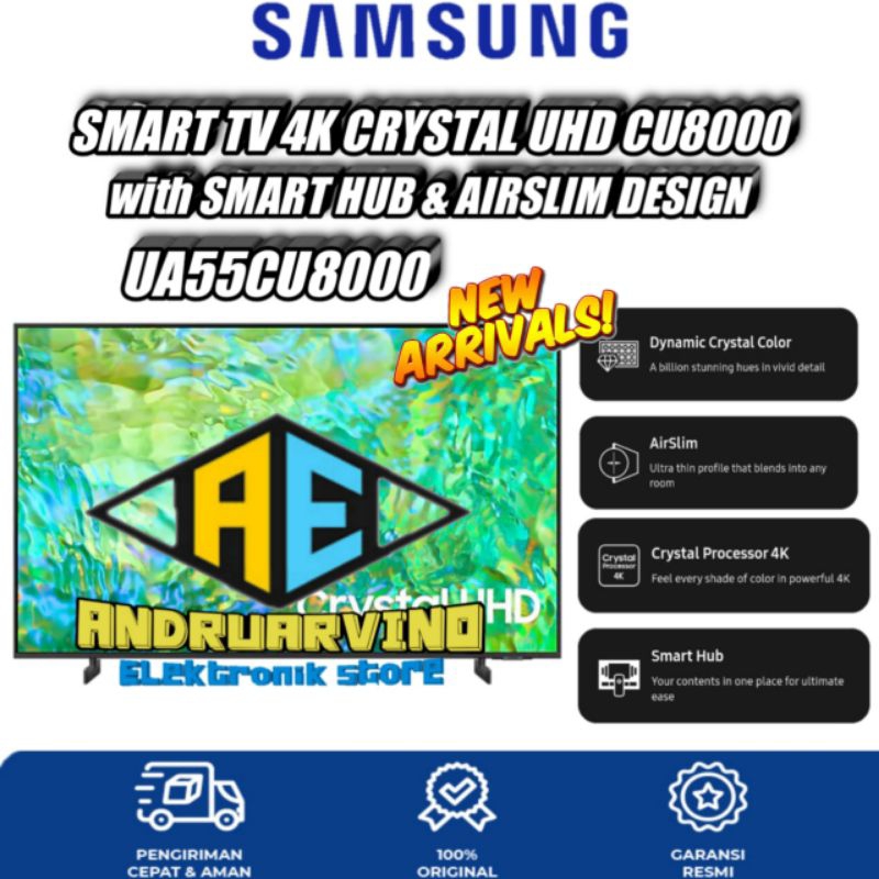 Jual SAMSUNG SMART TV 55 INCH UA55CU8000 CRYSTAL 4K UHD NEW MODEL 2023 | Shopee Indonesia