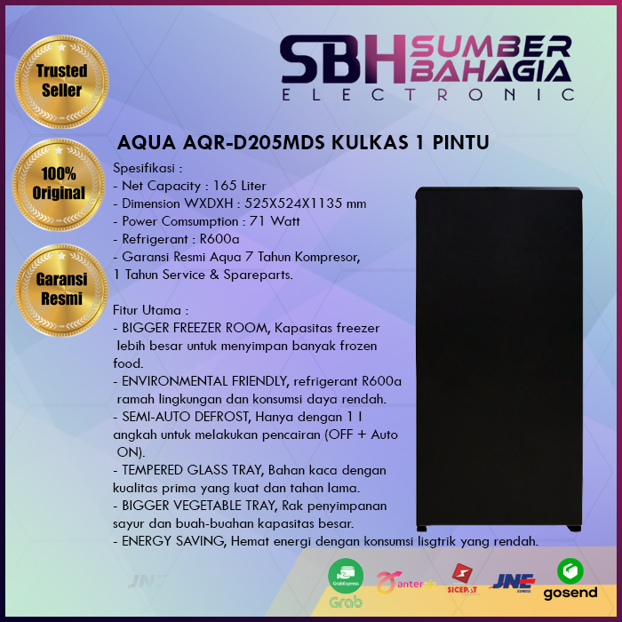 Jual AQUA AQR-D205MDS KULKAS 1 PINTU (NEW) (KHUSUS BANDUNG) | Shopee ...