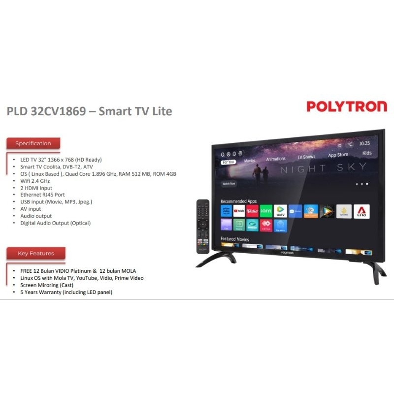 Jual POLYTRON SMART TV 32" PLD32CV1869 YOUTUBE MOLA | Shopee Indonesia