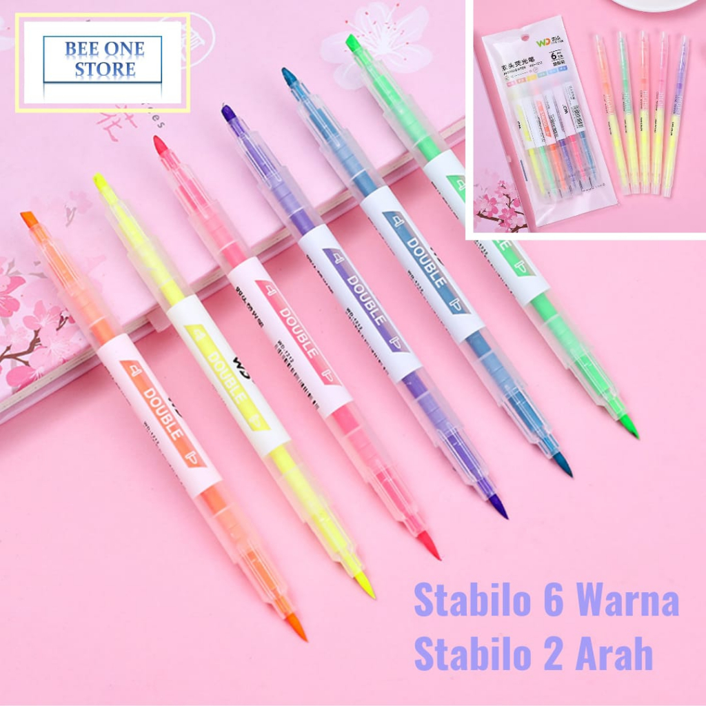 Jual BEE ONE - 6pcs Stabilo Warna warni Stabilo 2 Arah 6 Warna & 12 Warna | Shopee Indonesia