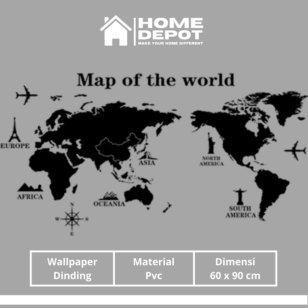 Jual Sticker Dinding Peta Dunia Kamar Anak Aesthetic Ruang Tamu Dapur ...