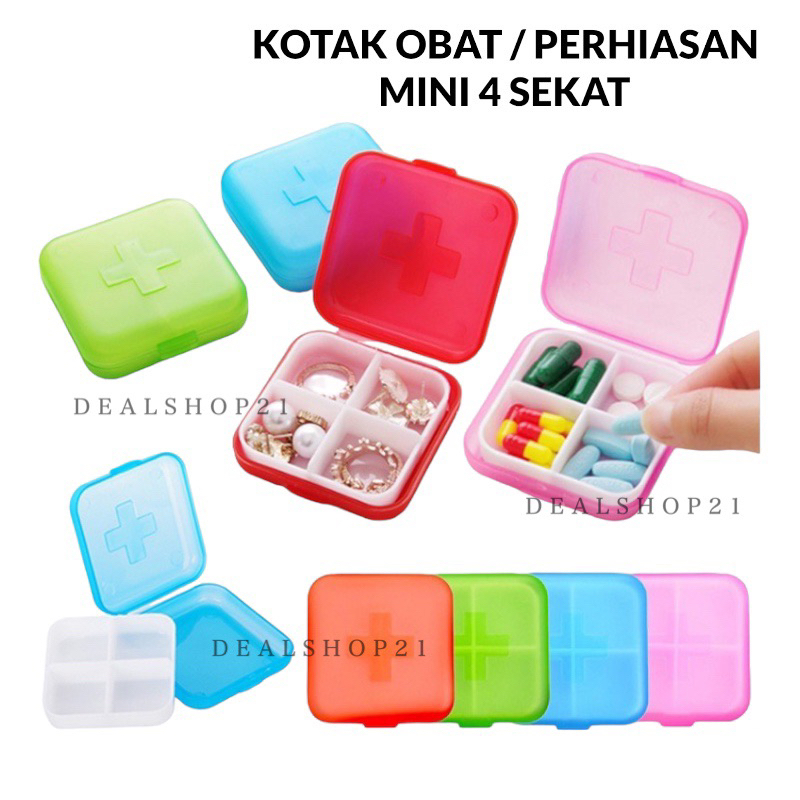 Jual DEALSHOP21 Kotak Obat Mini 4 Sekat / Medicine Box Portable 4 Grid ...