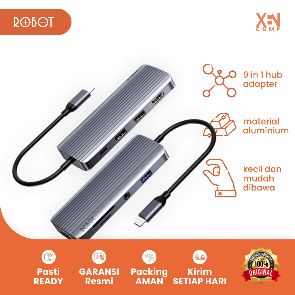Jual ROBOT USB Hub Type C HT590 9in1 9 port Multiport for Laptop PC ...