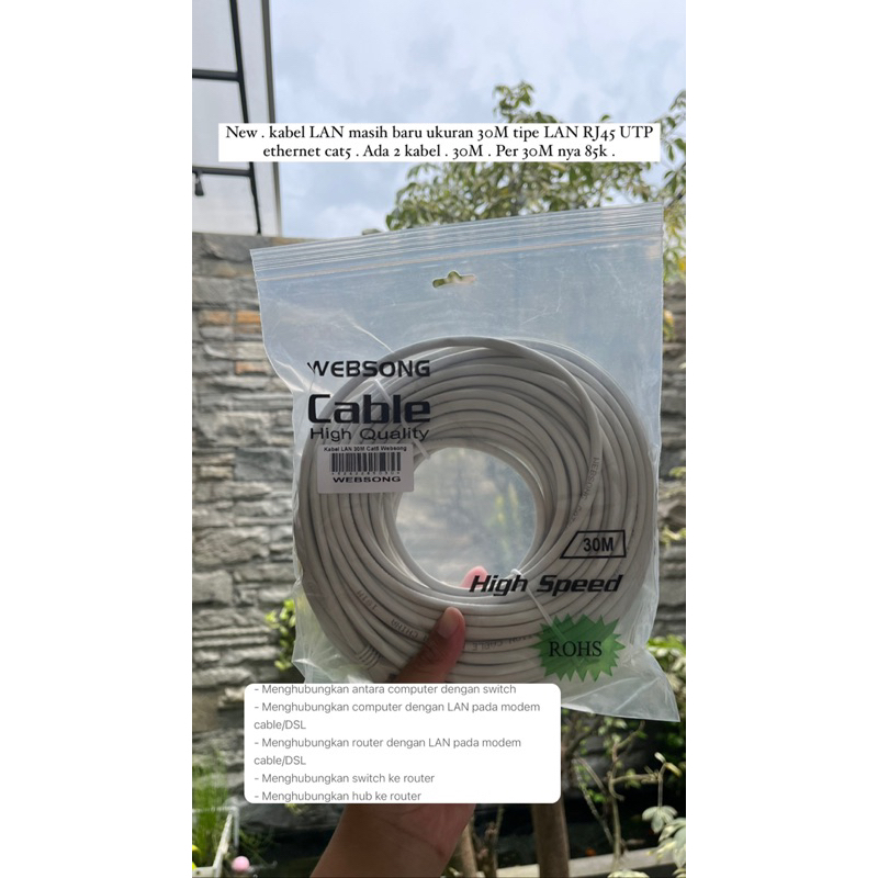 Jual Kabel LAN RJ45 CAT5 UTP Ethernet 30M Merk WEBSONG (New) | Shopee ...