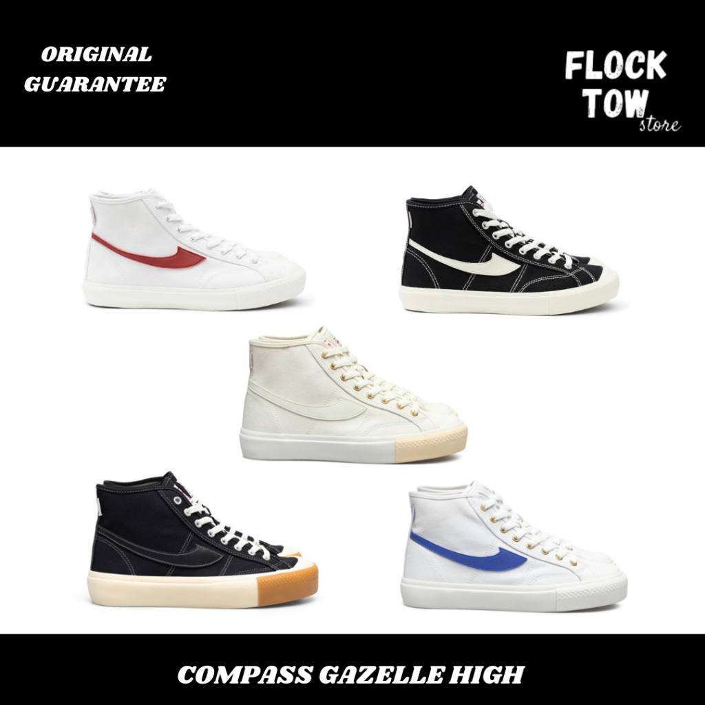 Jual [ORIGINAL] Sepatu Compass Gazelle High Black White // White Blue ...