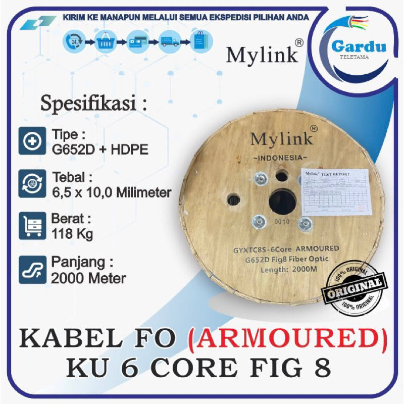 Jual Kabel FO KU 6 Core Fig 8 Armoured Merk MyLink Panjang 2000 Meter ...