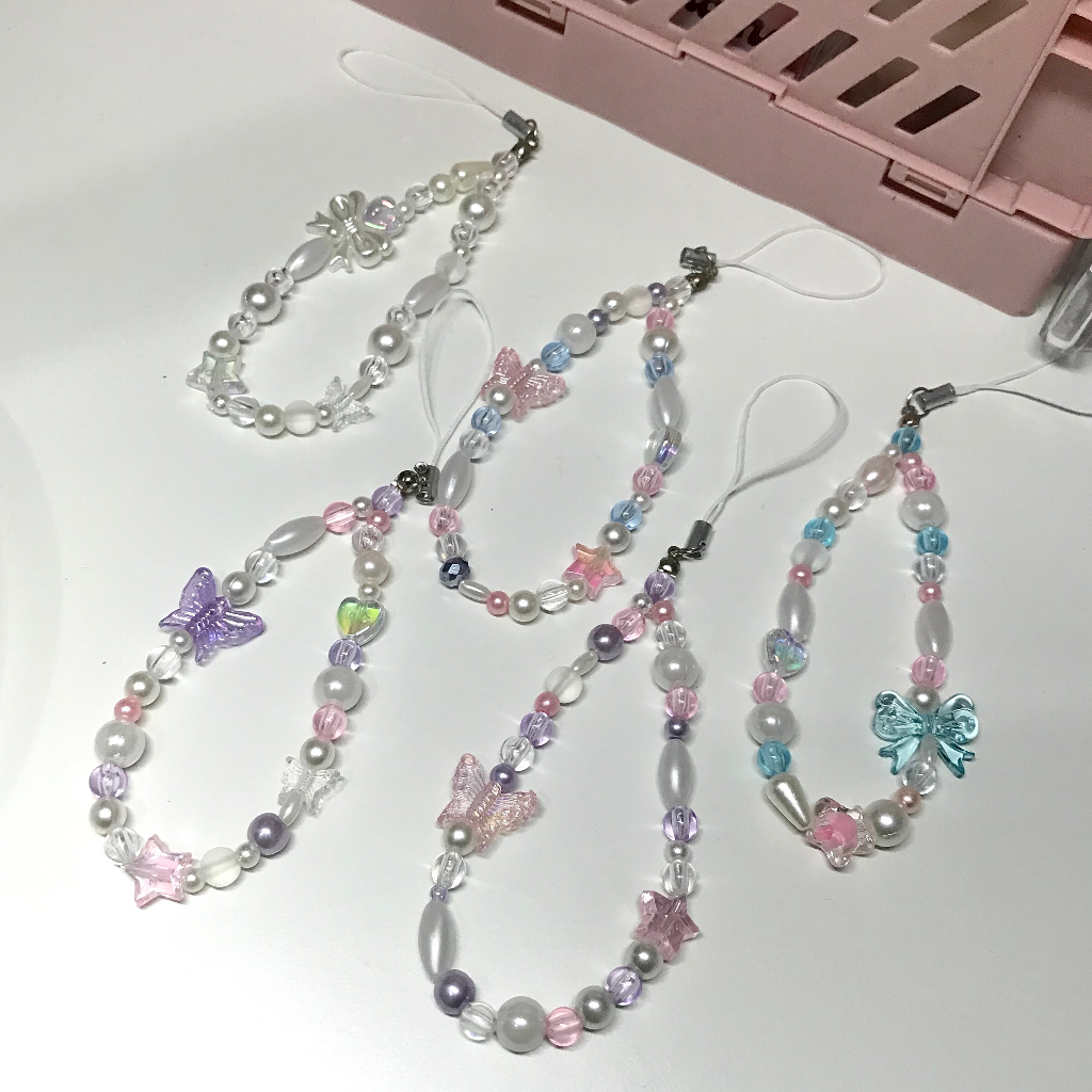 Jual Pastel Clear Beads Phone Strap | korean phonestrap manik aesthetic ...