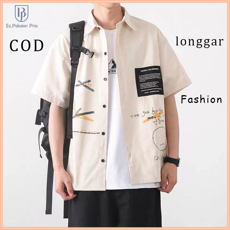 Jual Kemeja pria lengan pendek longgar kemeja vintage standar kasual ...