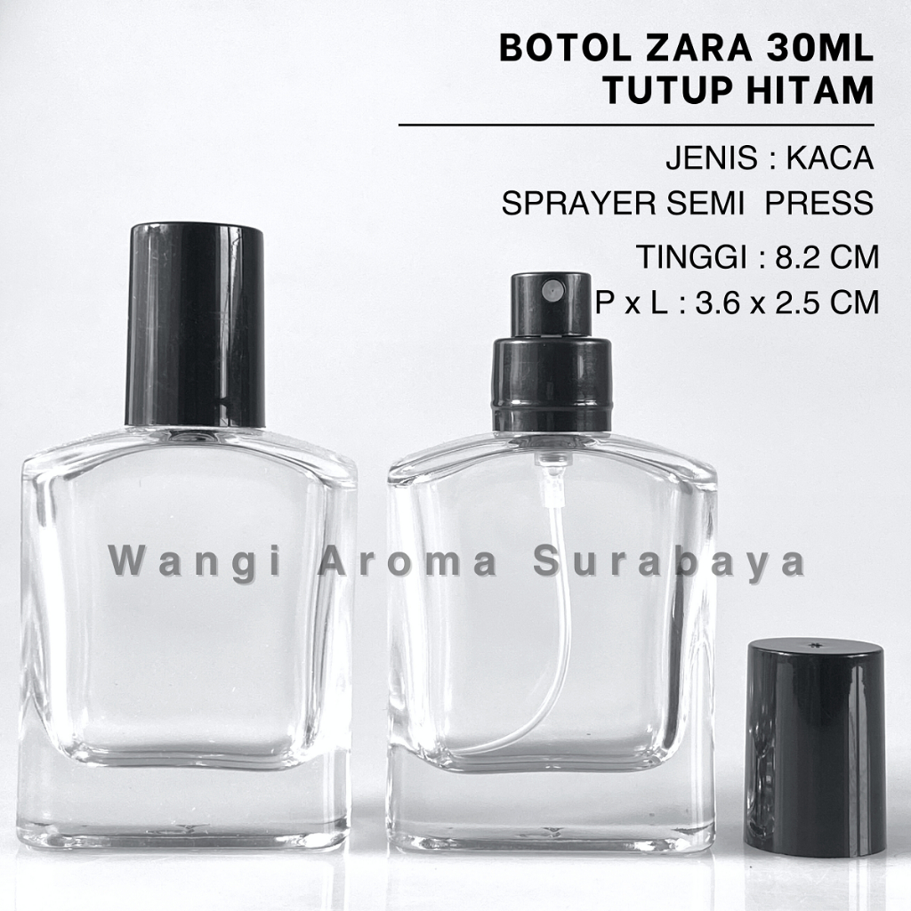 Jual Botol Parfum Zara 30ML Hitam Spray Semi Press - Botol Parfum Kaca ...
