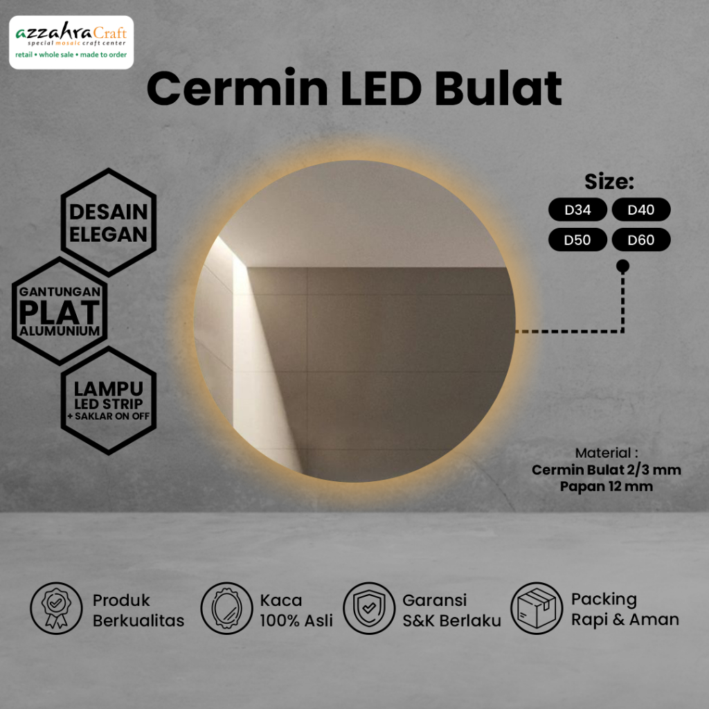 Jual Kaca Cermin Led Bulat Make Up Rias Aesthetic Dekorasi Dinding ...