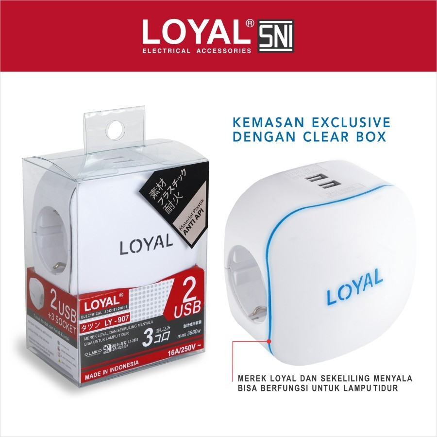 Jual LOYAL LY-907 Steker 3 Lubang Arde 2 USB HUB 3.0 Lampu Indikator ...