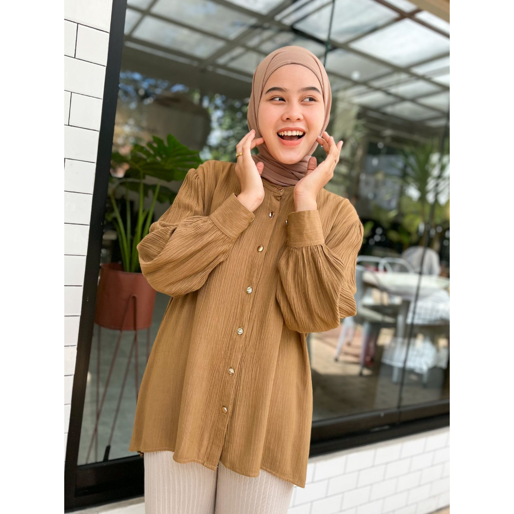 Jual [SALE] Qadina - Kemeja Wanita Kayla Blouse Khaki / Kemeja Lengan Panjang / Blouse Wanita ...