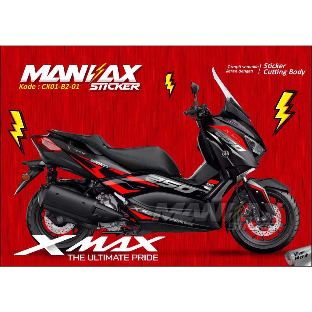 Jual CUTTING BODY XMAX 250 MERAH KOMBINASI SILVER METALIK - LIST STIKER ...