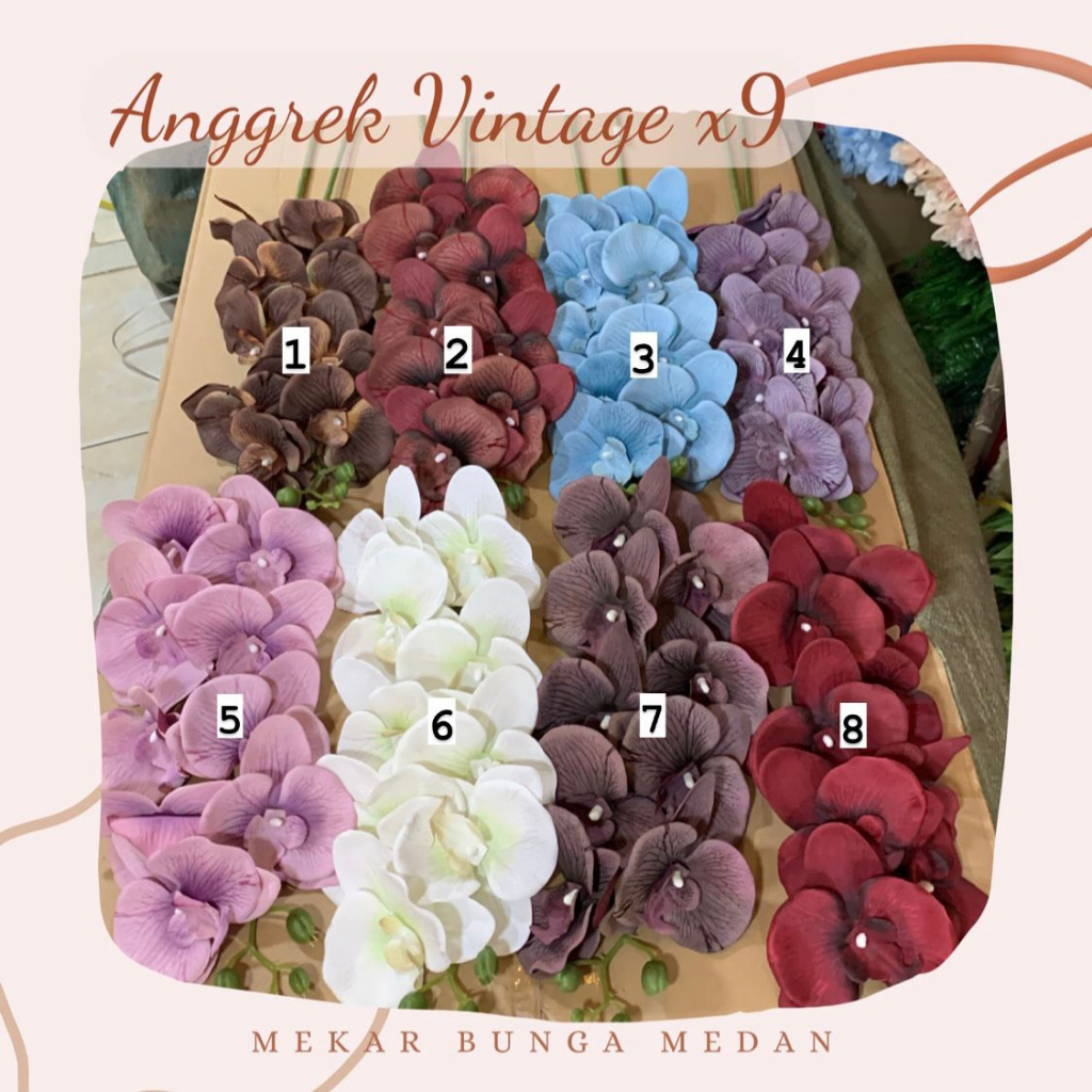 Jual (HS 4111) - (15 Warna) Bunga Artifisial Anggrek Vintage x9 kepala ...