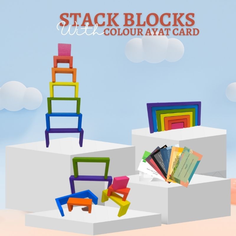 Jual WOODEN SQUARE STACK BLOCKS with colour ayat flashcard| RAINBOW ...