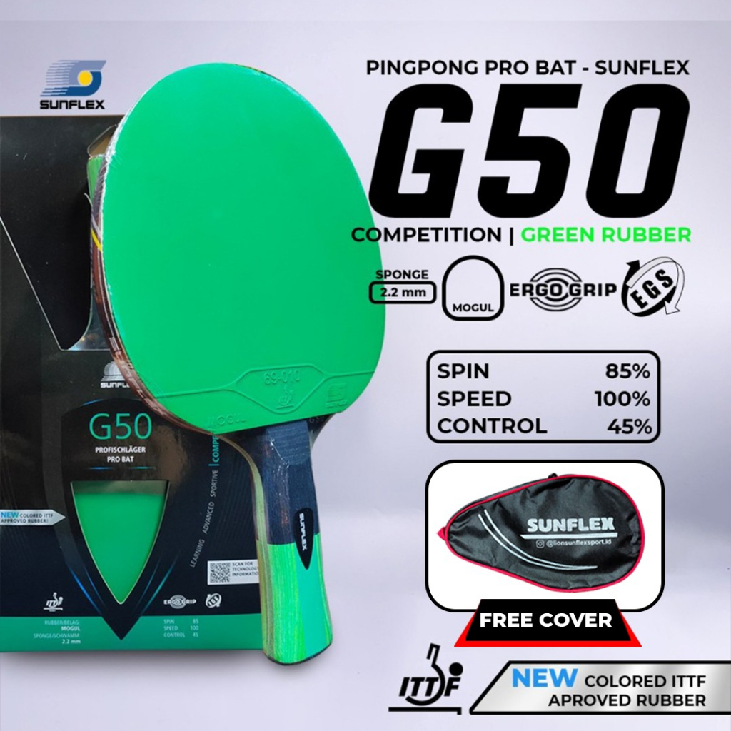 Jual Pingpong Bat Tenis Meja Sunflex G50 Green Black Rubber Competition Bet | Shopee Indonesia