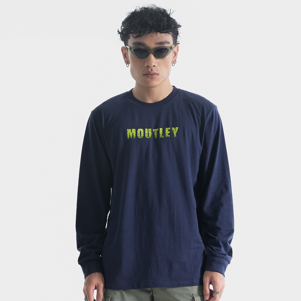 Jual Moutley Kaos Lengan Panjang Basic Desain Melting Typography Katun ...