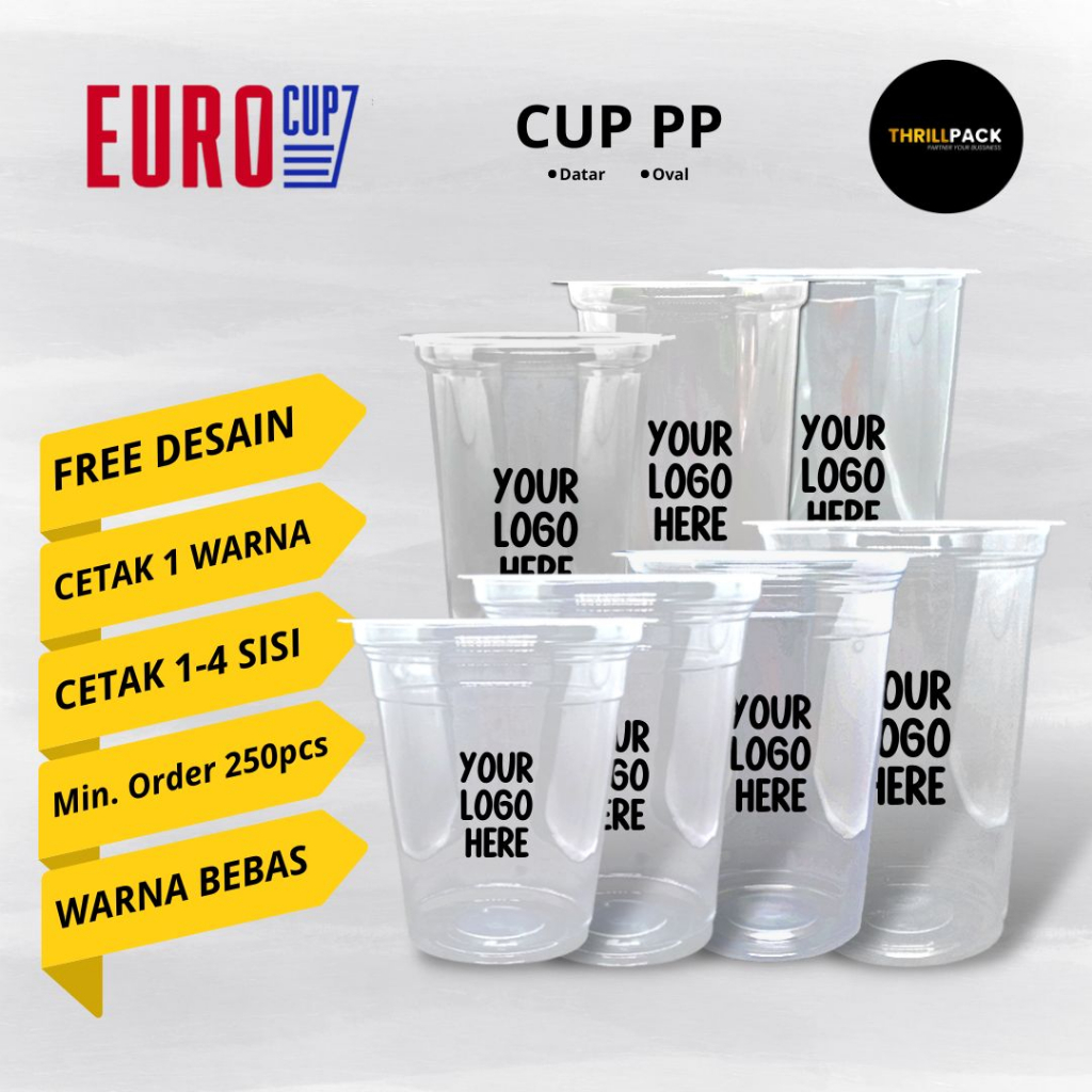 Jual Sablon Cup / Gelas Plastik Merk EURO/HOKKA-KU Custom Desain All Size Termurah & Terlengkap ...