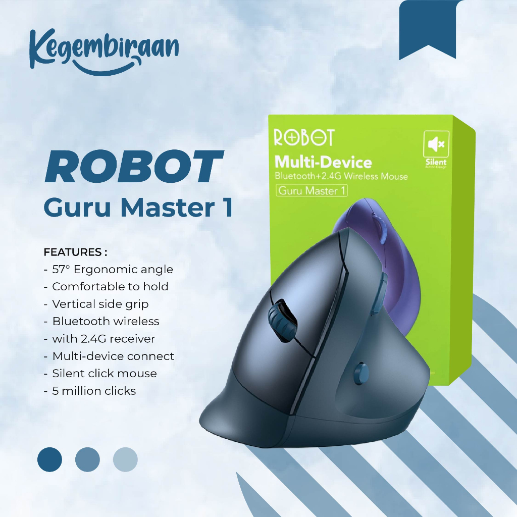 Jual Mouse Wireless Vertical Robot Guru Master 1 Ergonomic 2.4G Dual ...