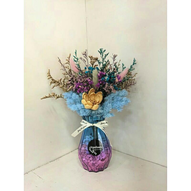 Jual Botol dekor (tinggi botol 22 cm) sudah termasuk batu+bunga kering ...