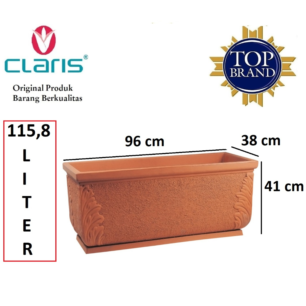 Jual CLARIS Pot Bunga Persegi Panjang Terracotta 125 Lt + tatakan 5522 ...