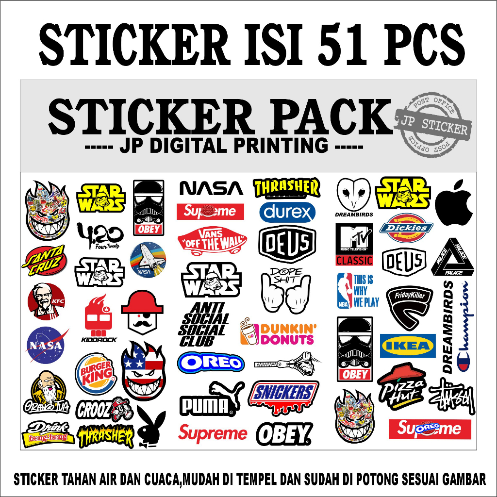 Jual JP STIKER PACK ISI 100 PCS STICKER LOGO BRAND STARWARS AESTHETIC ...