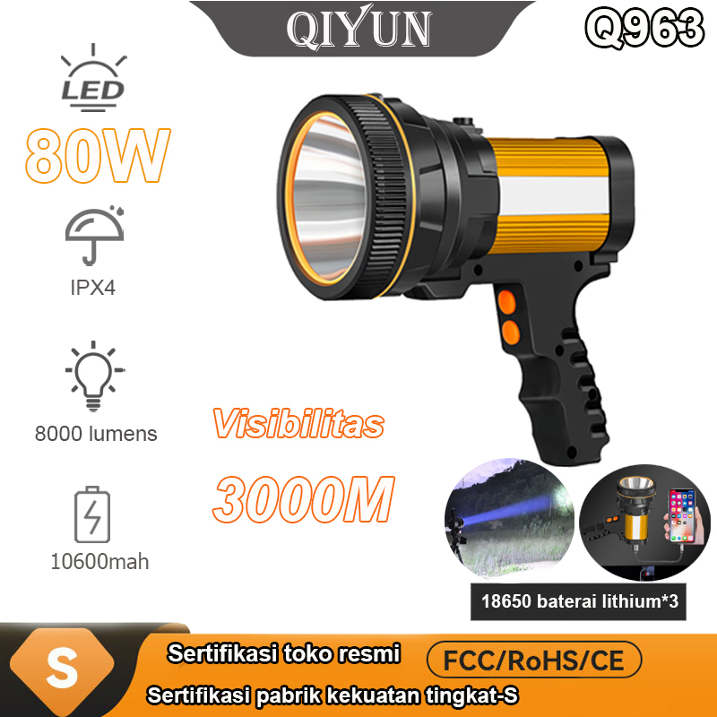 Jual QYD Senter Led Super Terang Dengan Lampu Samping 60 watt IPx4 ...